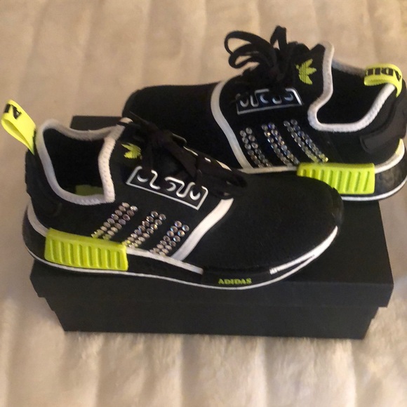 adidas | Shoes | Adidas Nmds Black And Neon With Bling New | Poshmark